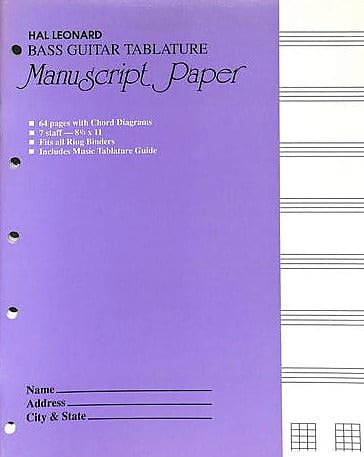 Hal Leonard - Bass Guitar Tablature Manuscript Paper | Reverb