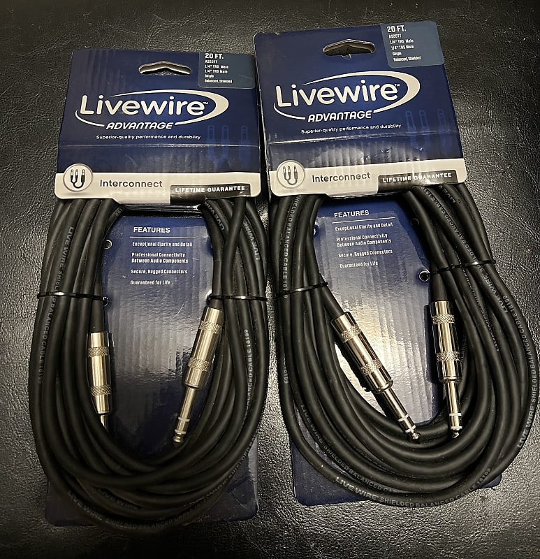 Livewire Advantage 1/4” TRS to 1/4” TRS Cables - 20’ (Pair) | Reverb