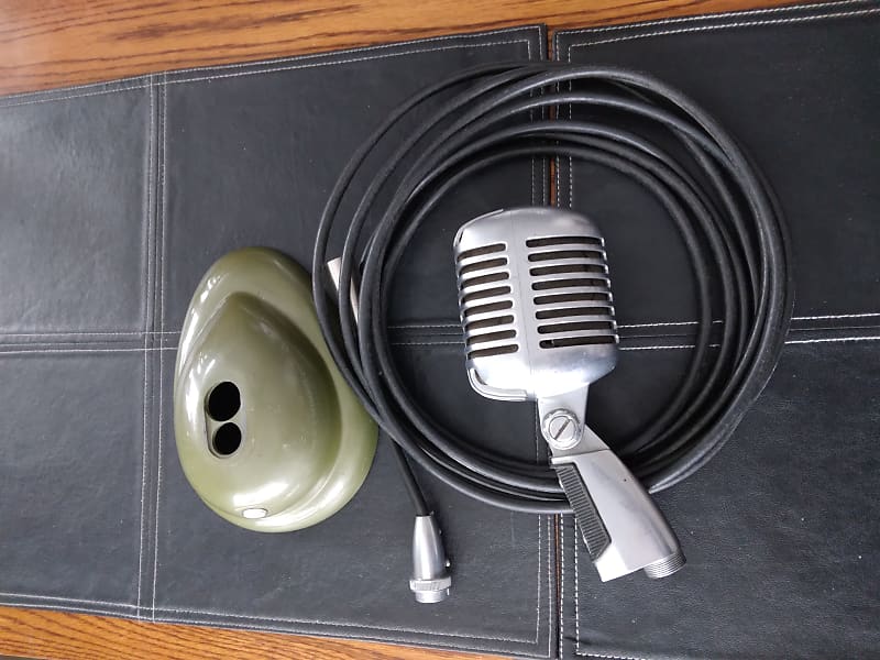 Vintage Shure microphone with desktop stand and mic cable | Reverb