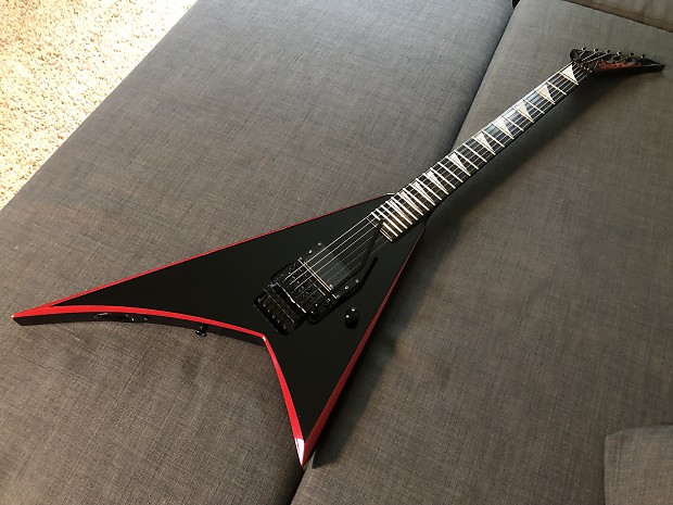 MIJ Jackson RR24 Flying V Black w/ Red Bevels | Reverb