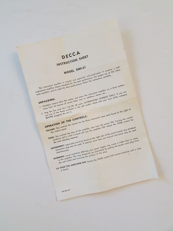 1965 Decca DMI-61 Guitar Amplifier Instruction, Schematic & | Reverb
