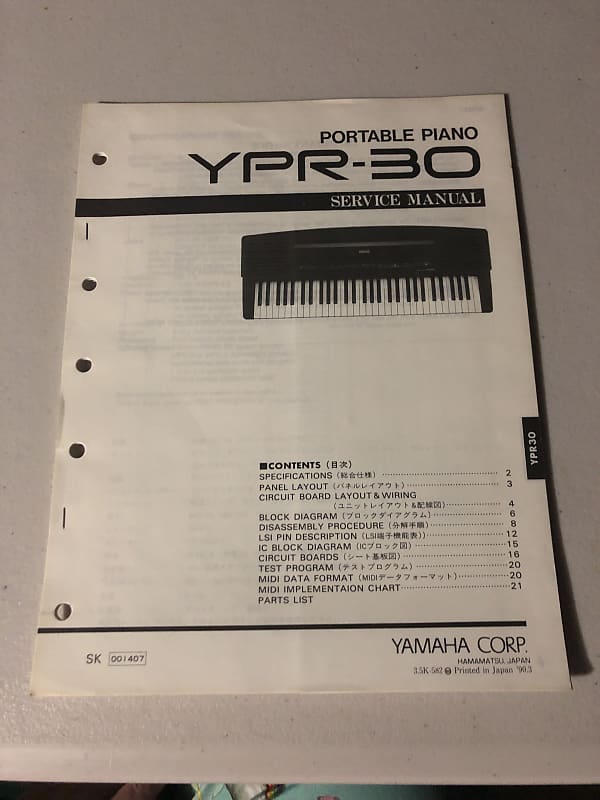 Yamaha YPR-30 Portable Piano Service Manual 1990 | Reverb