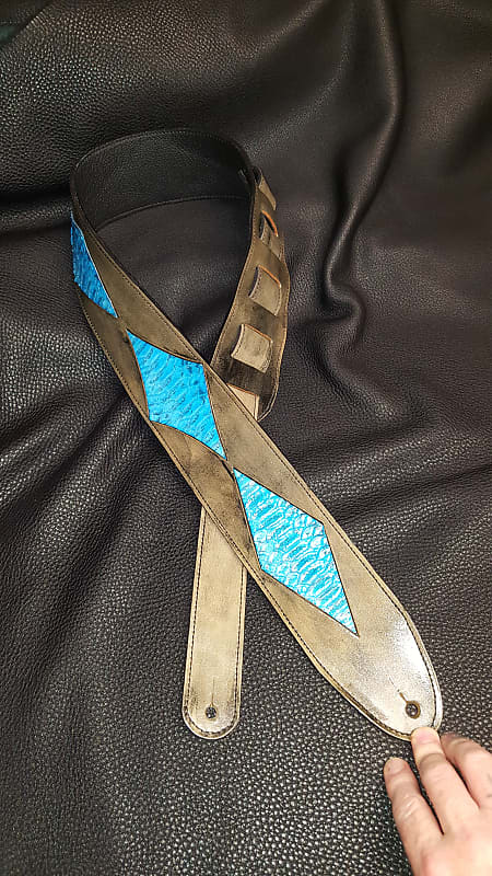 Guitar Leather strap 2020 Tuscon snake skin belly "Patches" | Reverb
