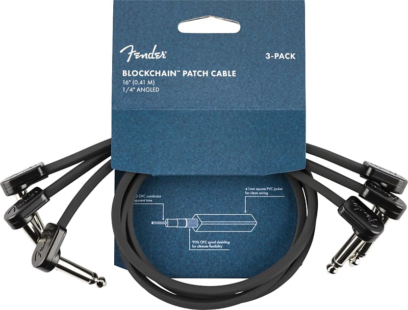 Fender Blockchain 16" Patch Cable, 3-pack, Angle/Angle | Reverb