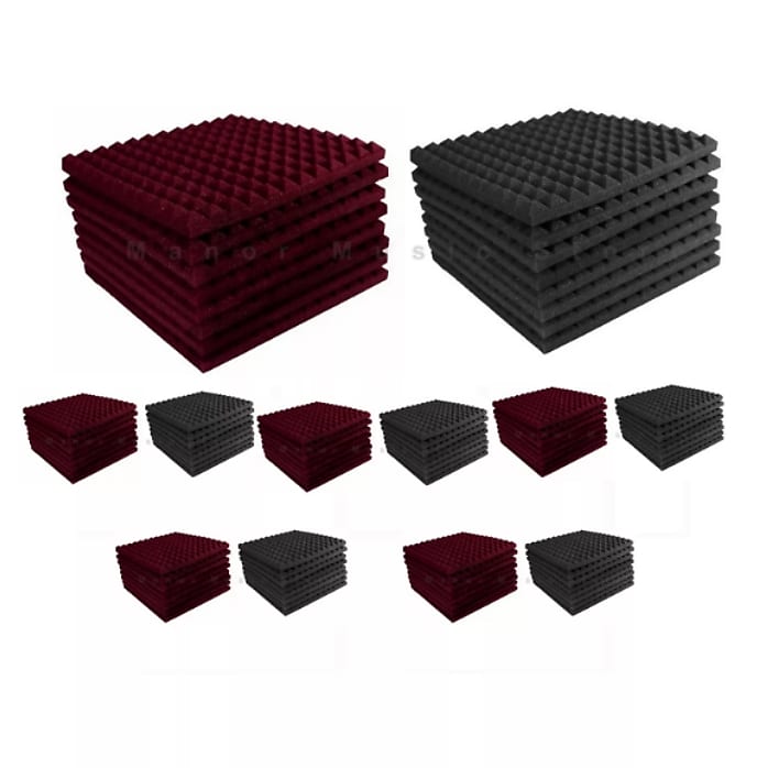 Acoustic Foam 96 pack Burgundy & Charcoal Grey Pyramid tiles | Reverb