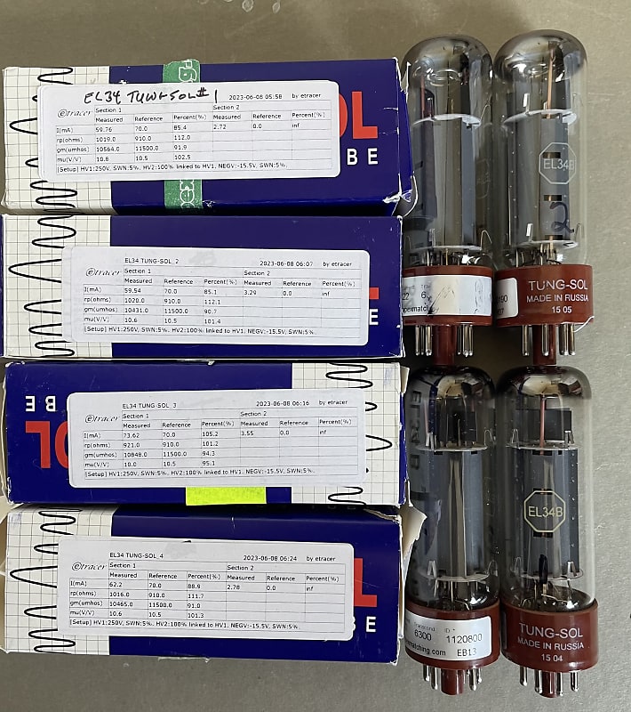 Tung-Sol EL34 B Matched Quad Set of tubes | Reverb