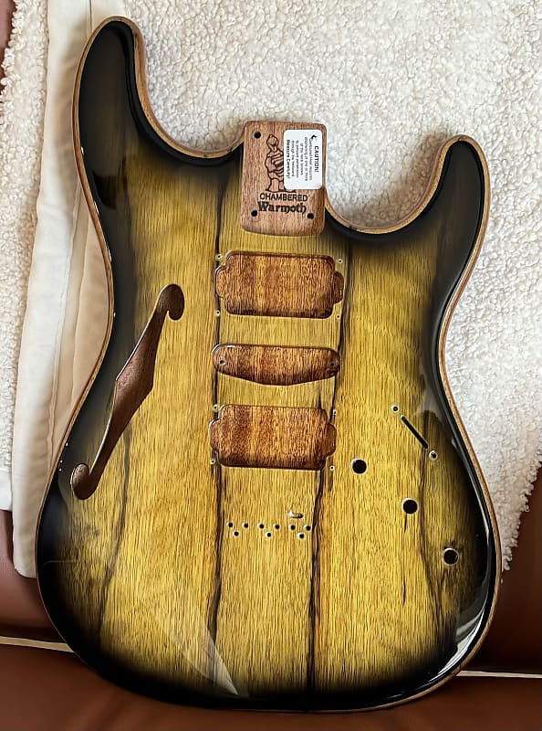 Warmoth Strat Chambered Body w/F-Hole 2023 - Black to Yellow | Reverb