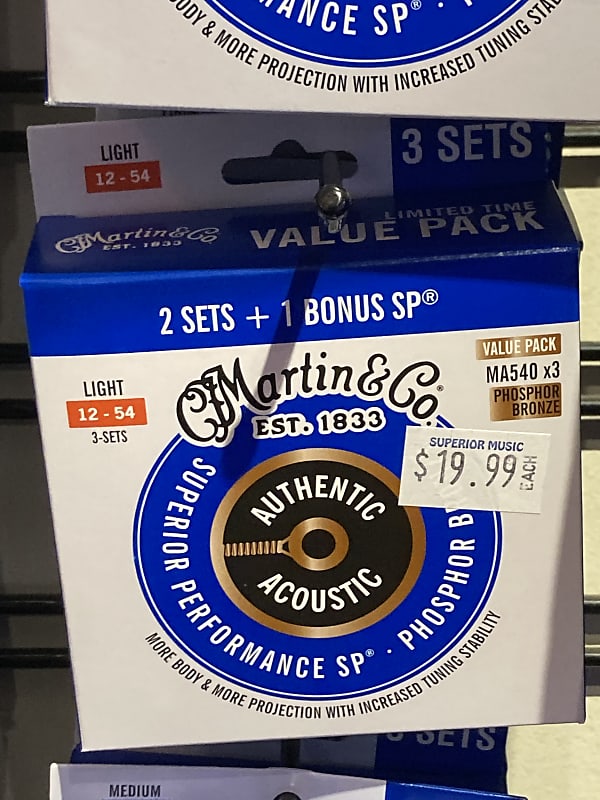 Martin Light gauge acoustic string 3 pck 2023 - Phosphor | Reverb