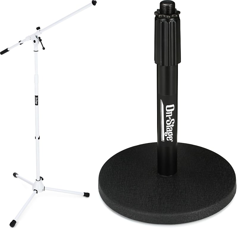 On-Stage MS7801W Tripod Boom Microphone Stand - White Bundle | Reverb