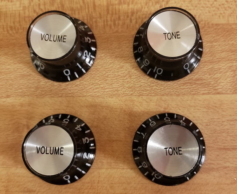 Gibson Top Hat Knobs (Set of 4) - Black & Silver | Reverb