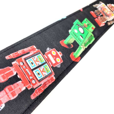 Robot Guitar Strap-Retro Blue Green Silver Robots Guitar | Reverb