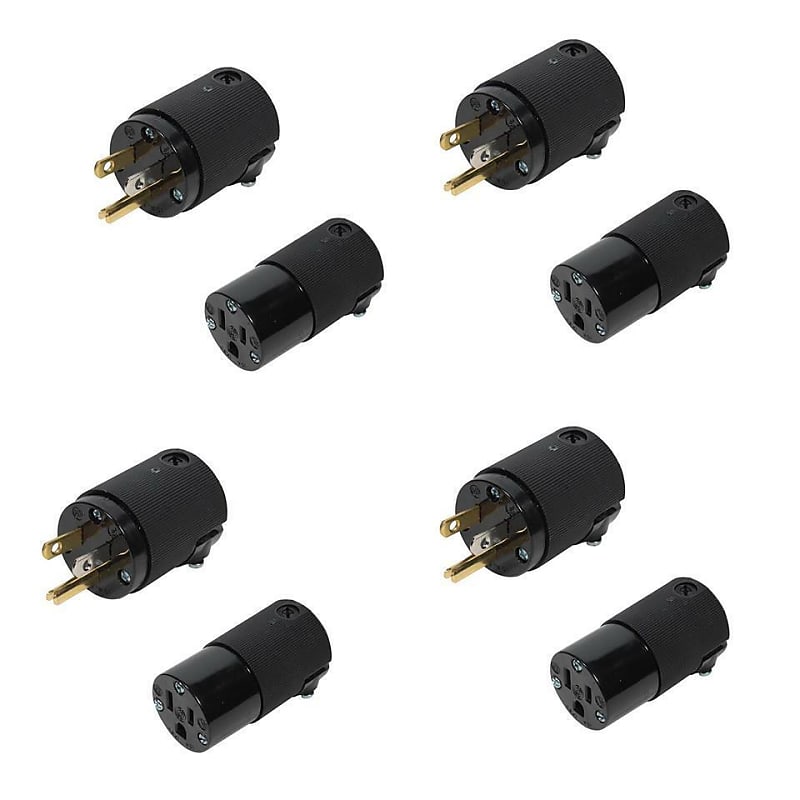 4 Set Hubbell AC 4 Female 4 Male Edison Plugs 15 Amp Black | Reverb