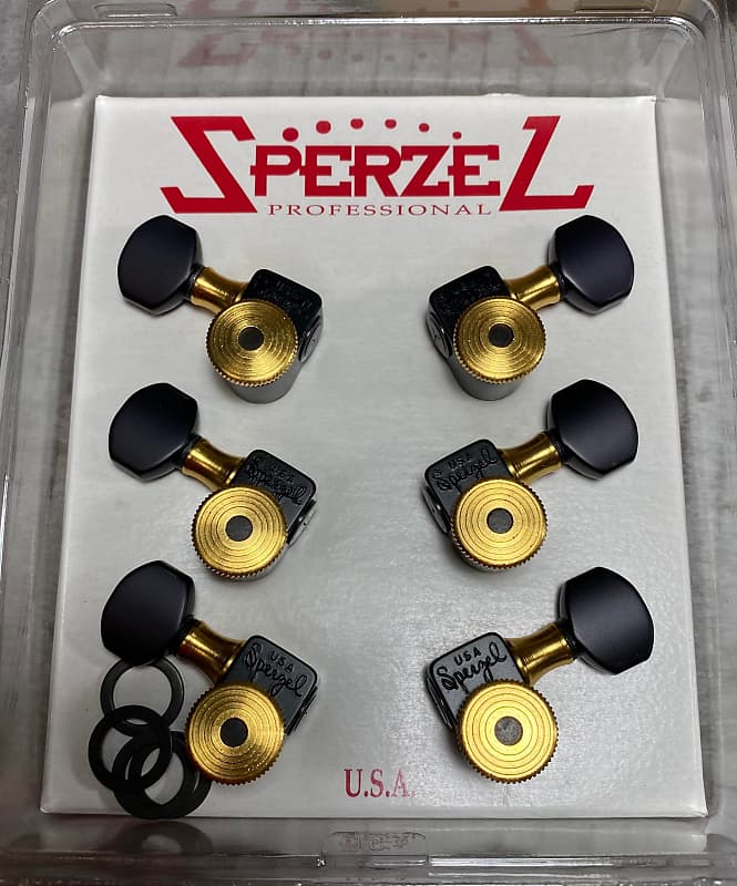 Sperzel 3+3 TL Black Tuners With Gold Tops | Reverb