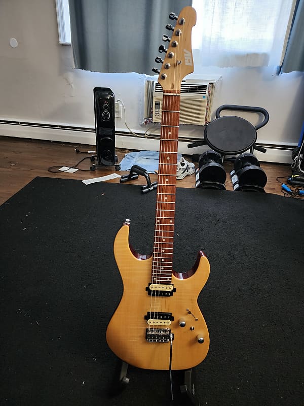 IYV Custom Strat Style HH 2023 - Amber flame veneer | Reverb