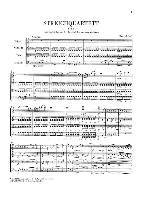 String Quartets Op 59 74 95 Study Score | Reverb