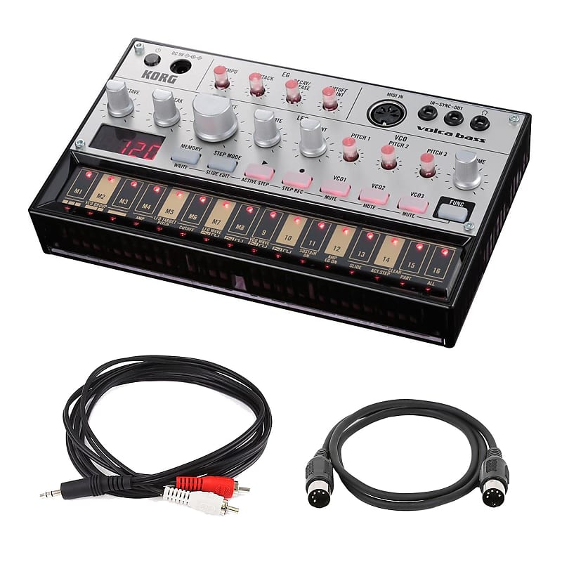 Korg Volca Bass Synthesizer w/ MIDI Cable & 1/8" to Stereo | Reverb