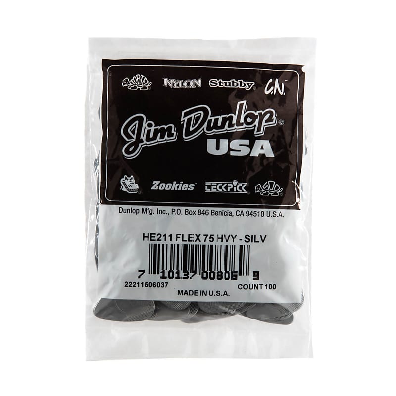 Dunlop HE211 Herco Flex 75 Nylon Flat Picks, Silver, Heavy, | Reverb