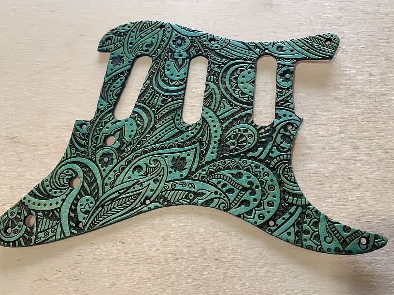 US made Satin turquoise paisley laser engraved wood pickguard | Reverb