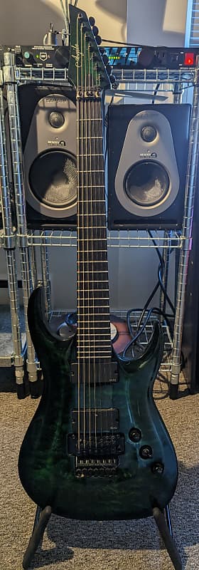 Agile 7 Interceptor 725 Tribal Green EMGs 7 String Guitar | Reverb