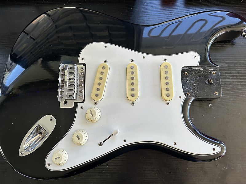 Unknown Stratocaster Body Loaded 1980s - Black Gloss | Reverb