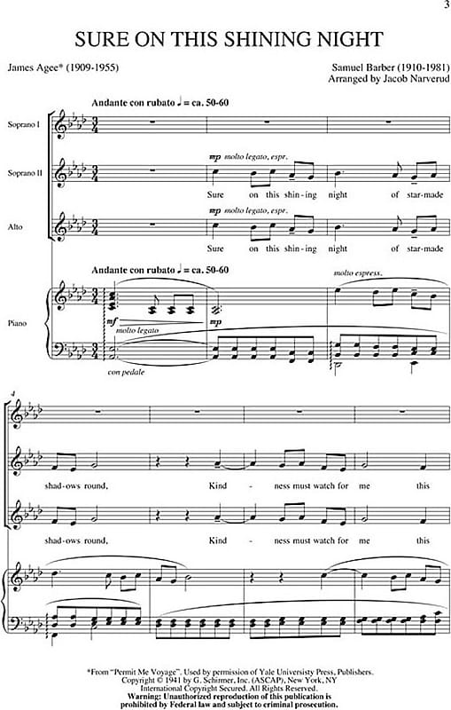 Sure on This Shining Night - Schirmer Choral Classics | Reverb