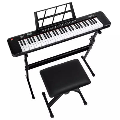 61-Key Portable Electronic Keyboard Piano With Stand, Stools | Reverb