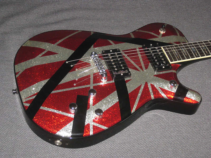 GMP Roxie Tribute EVH red sparkle guitar with stripes, | Reverb