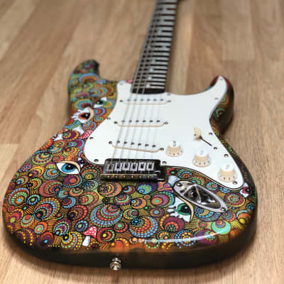 Squier by Fender Stratocaster Handpainted Psychedelic Design | Reverb
