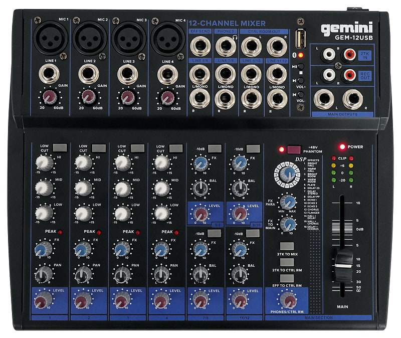 Gemini GEM-12USB 12 Channel Bluetooth Mixer w/USB 12 Ins/2 | Reverb