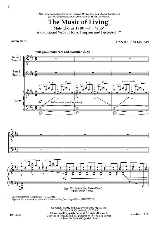 The Music Of Living Ttbb Dan Forrest | Reverb