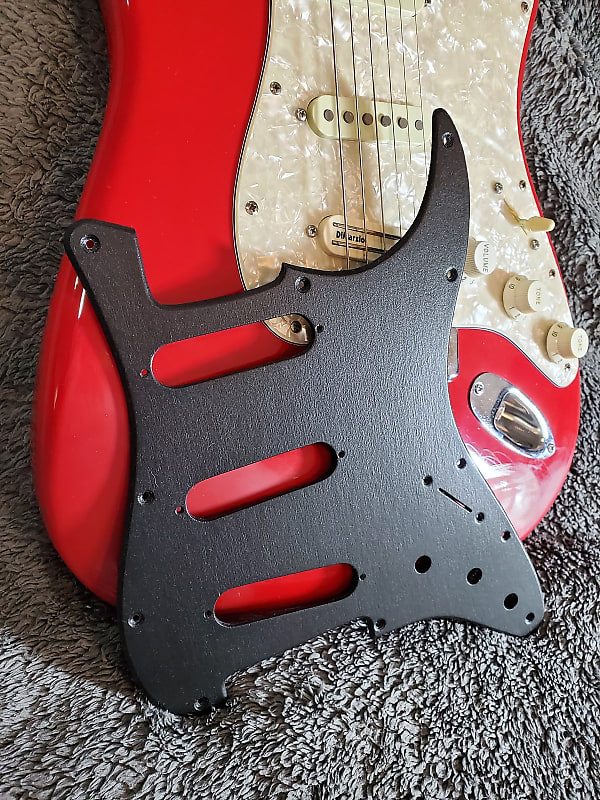 11 Hole SSS Standard Stratocaster Wooden Pickguard Black | Reverb