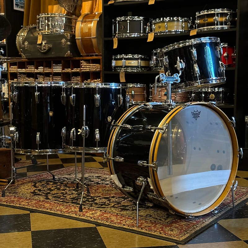 VINTAGE Ludwig 1960's Classic Outfit in Black Cortex - 14x22, | Reverb