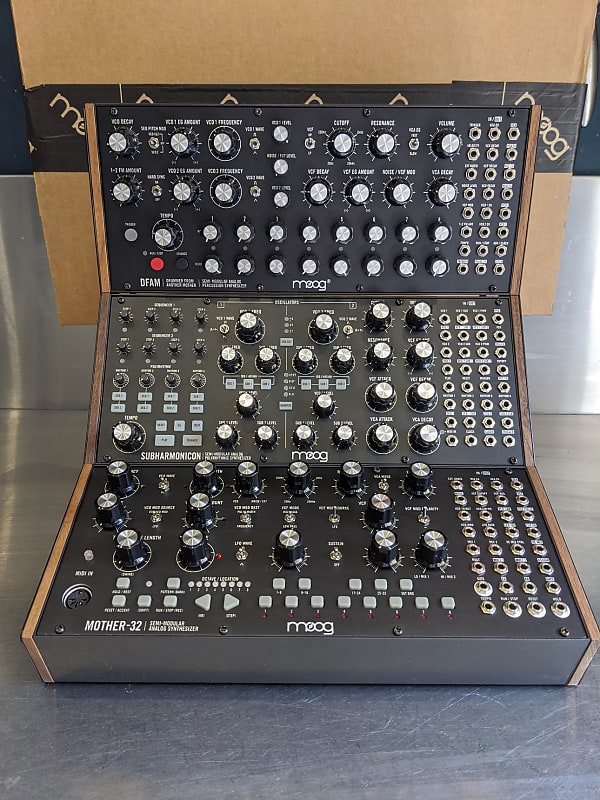 Moog Dfam + Mother 32 + Subharmonicon + Stand Plus Extras | Reverb