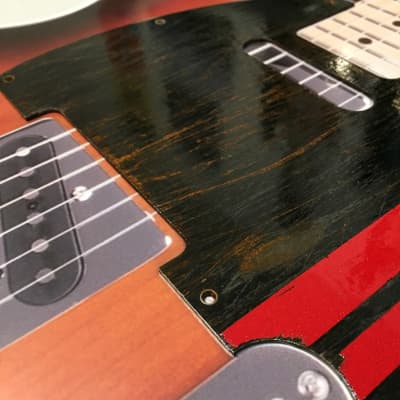 Rusted Relic Telecaster guard black paint w/metallic red | Reverb