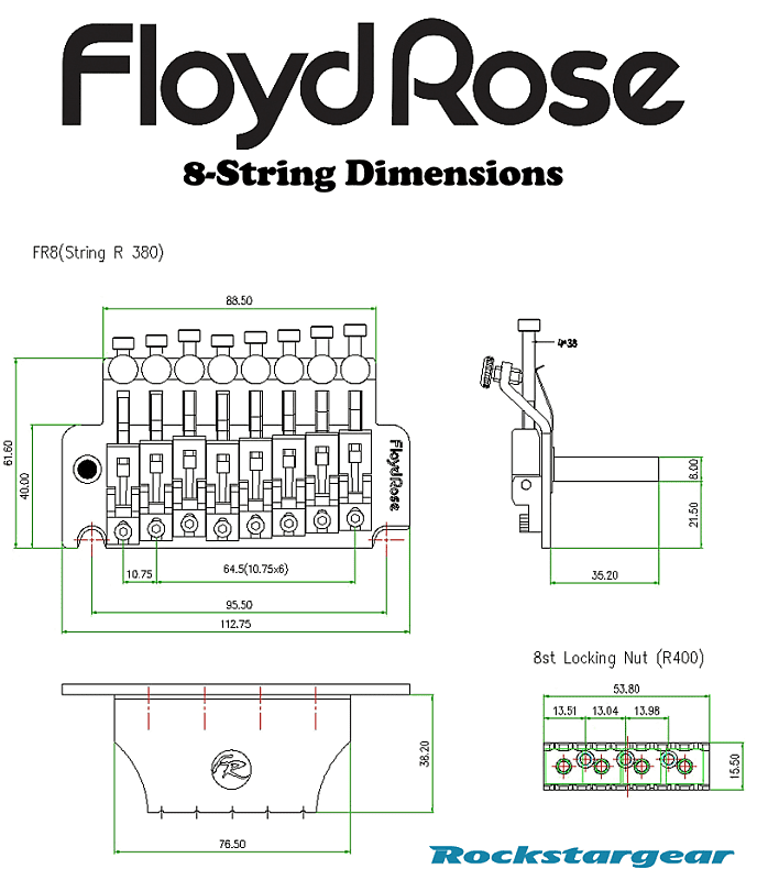 Floyd Rose Special FRT801000 Tremolo system, 8 strings, low | Reverb