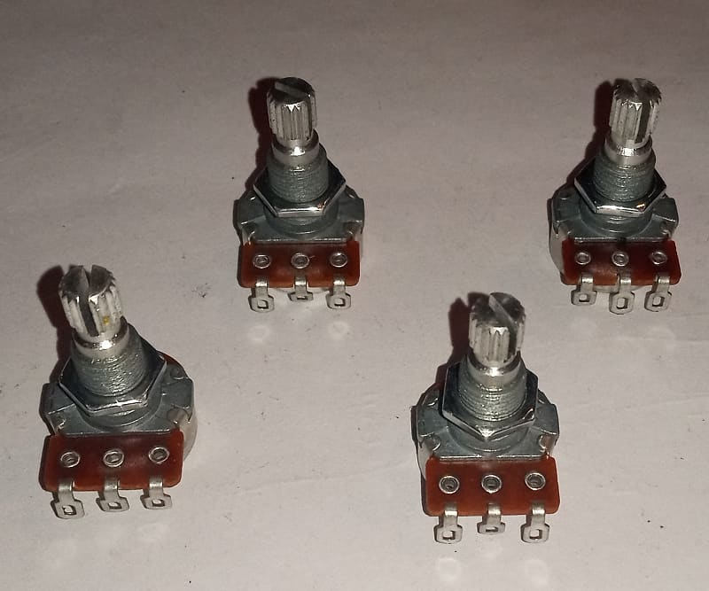 Lot of 4 Alpha 500K Mini Audio Taper Guitar or Bass Pots Long | Reverb
