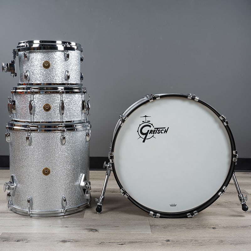 Gretsch USA Custom 4-Piece Drum Kit w/ Snare, Silver Sparkle | Reverb