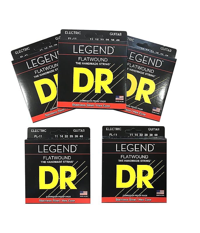 DR Guitar Strings 5 Pack Electric Legend Flat Wound Stainless | Reverb