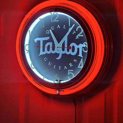 Taylor Guitars Double Neon Red/White Wall Clock Killer Cool | Reverb