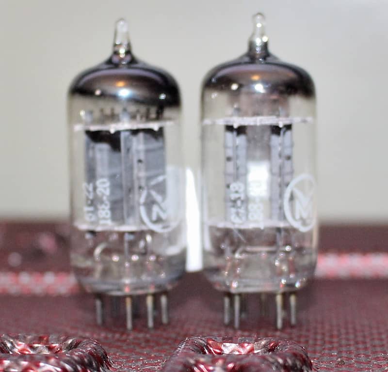 GE 12AX7 ECC83 PERFECT MATCH PAIR LONG PLATE HALO GETTER TEST | Reverb