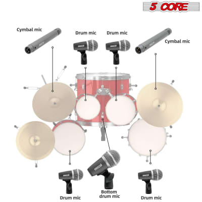 5 Core Drum Mic Kit 7 Piece Drumset XLR Wired Dynamic | Reverb