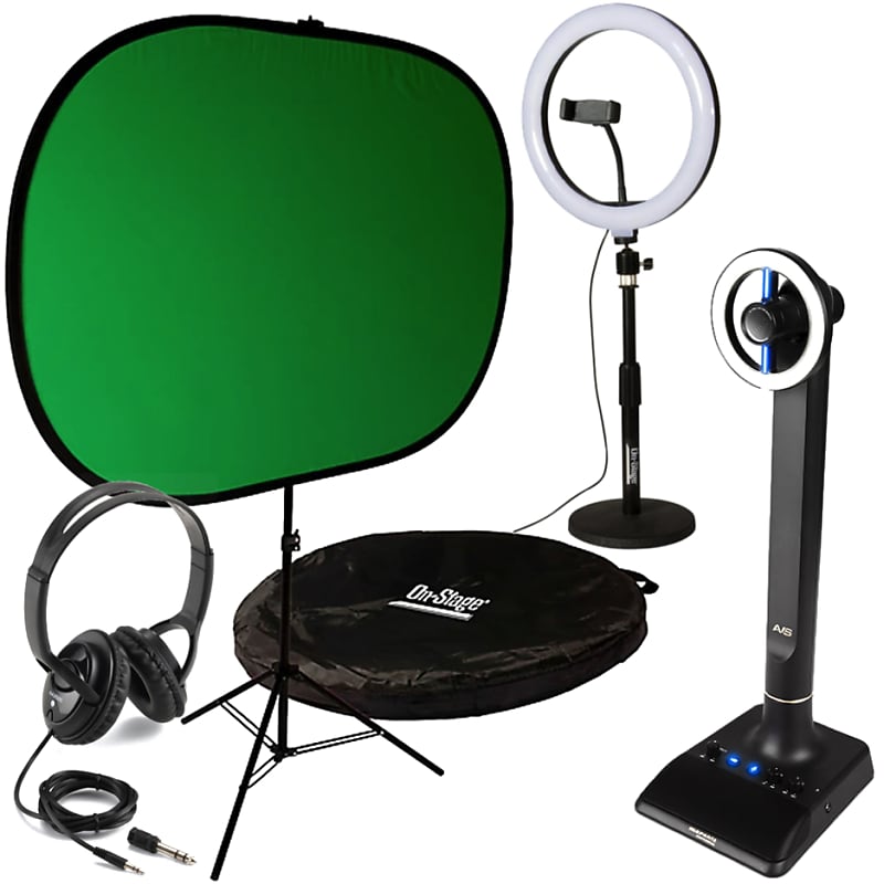 On-Stage VSM3000 Green Screen Kit, VLD360 LED Ring Light and | Reverb