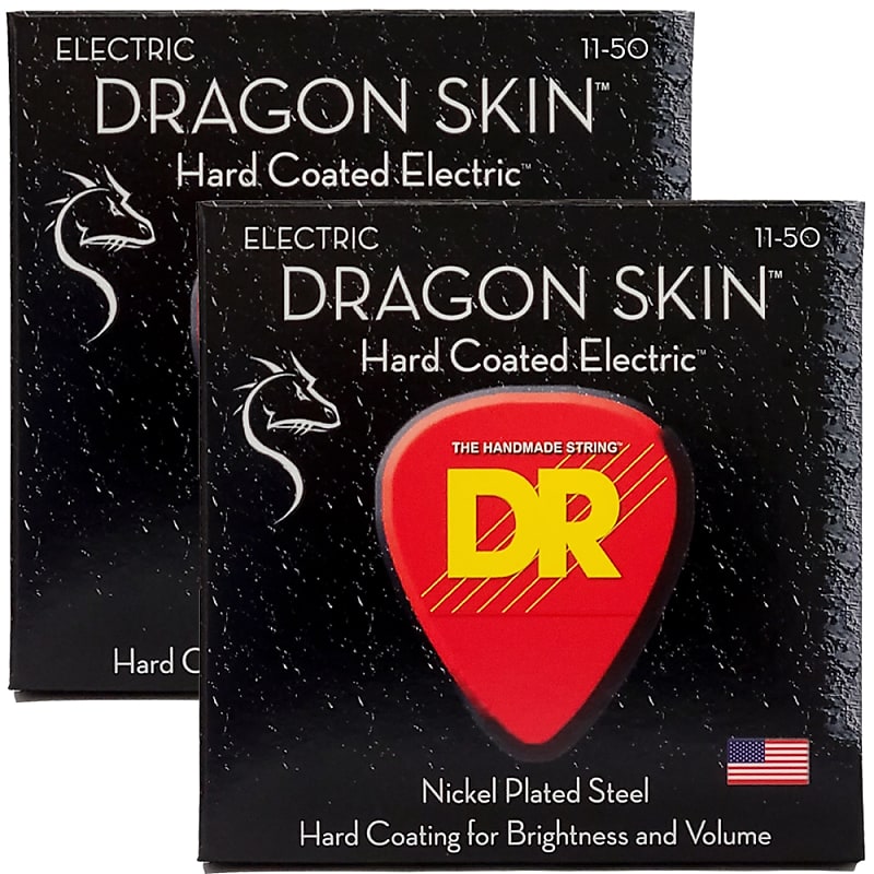 2-Pack of DR Strings Dragon Skin Clear Coated Electric Guitar | Reverb