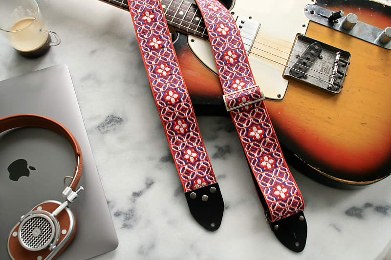 Vintage 60s Red 'Octa star' Hippie Guitar Strap Replica | Reverb