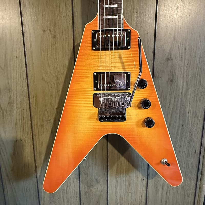 Firefly FFVX Flying V - Honey Sunburst Flame with Floyd Rose, | Reverb
