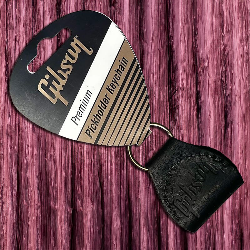 GIBSON PREMIUM BLACK LEATHER PICKHOLDER KEYCHAIN INSANELY | Reverb