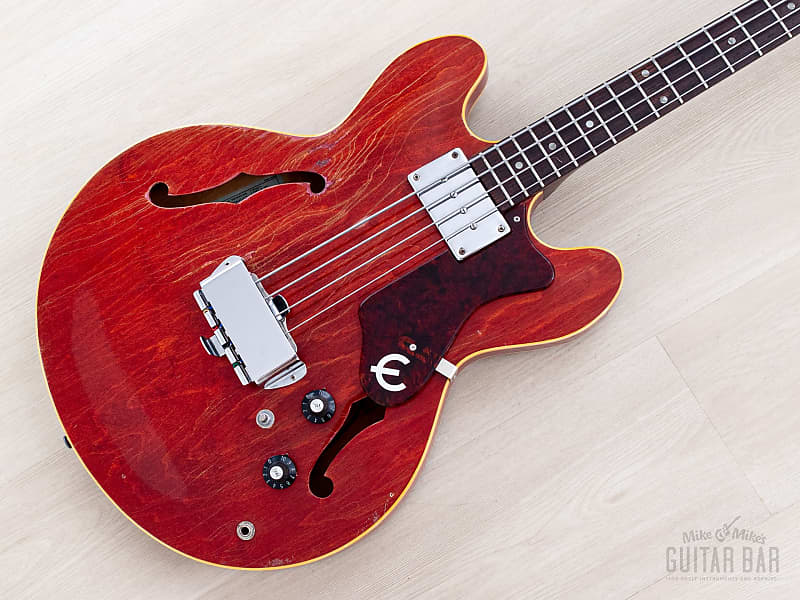 1968 Epiphone Rivoli EB232 Vintage Semi-Hollow Bass Cherry, | Reverb