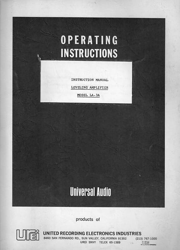 UREI LA-3A INSTRUCTION MANUAL VINTAGE INC SCHEMATIC 1960 | Reverb