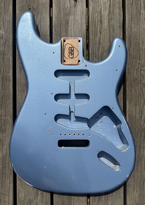 G&B Guitar and Bass Alder Strat Body Ice Blue Reliced - Nitro | Reverb