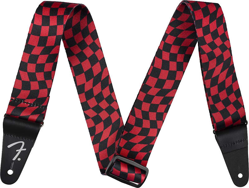 Fender Wavy Checkerboard Polyester Strap | Red | Reverb